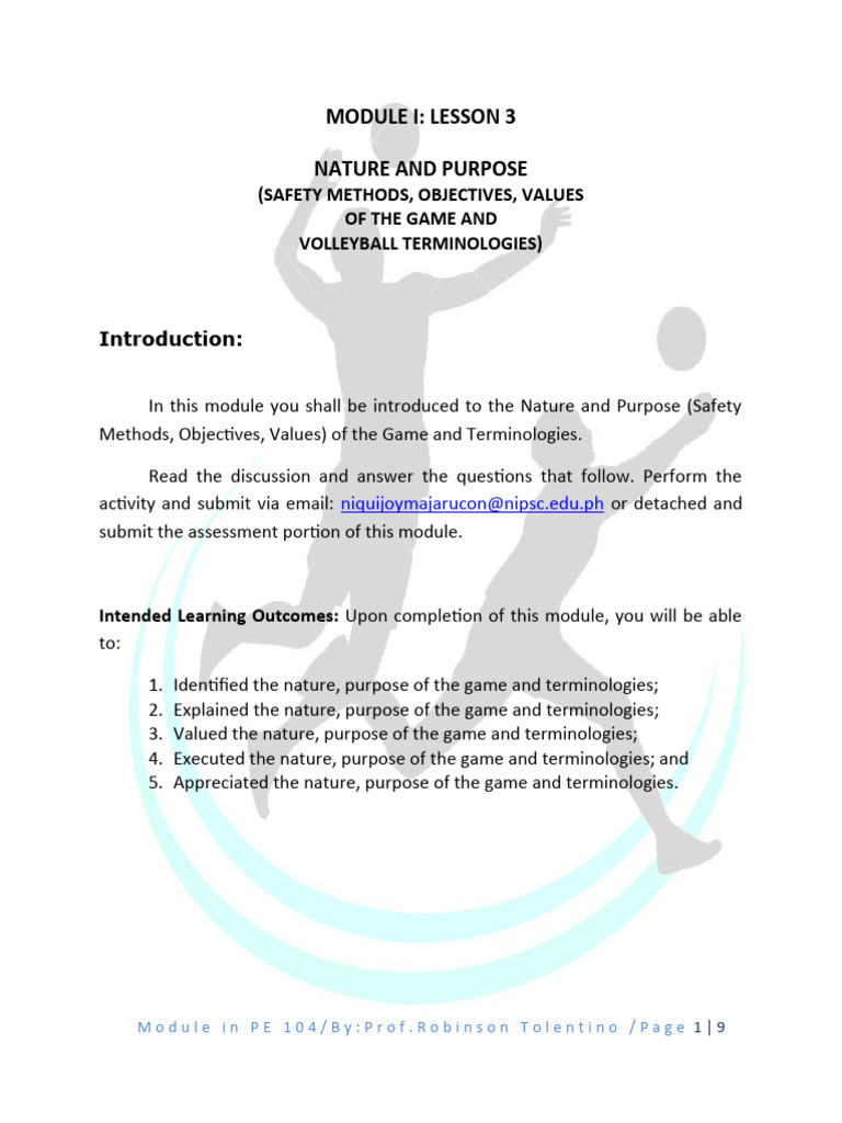 Pe 4 Module 1 Lesson 3 | PDF | Volleyball | Games Of Physical Skill
