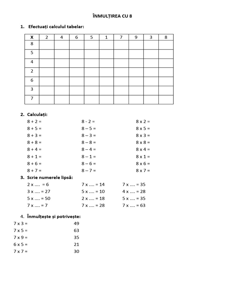Inmultirea Cu 8 | PDF