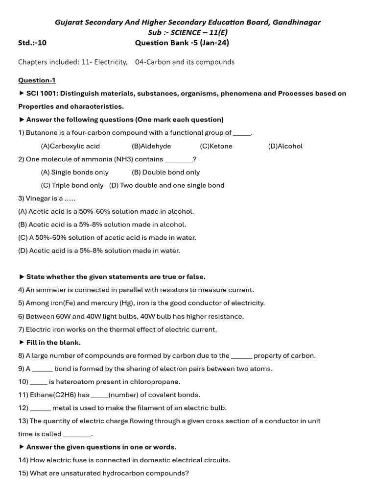 STD 10TH Science Question Bank | PDF | Ethanol | Chemical Bond