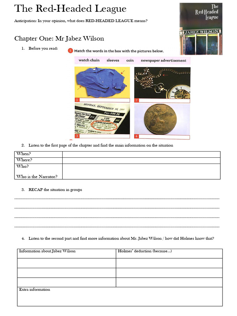 The Red Headed League - Chapter One Worksheet | PDF