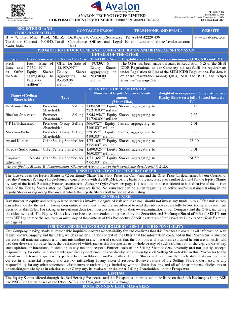 Avalon DRHP | PDF | Stocks | Investing