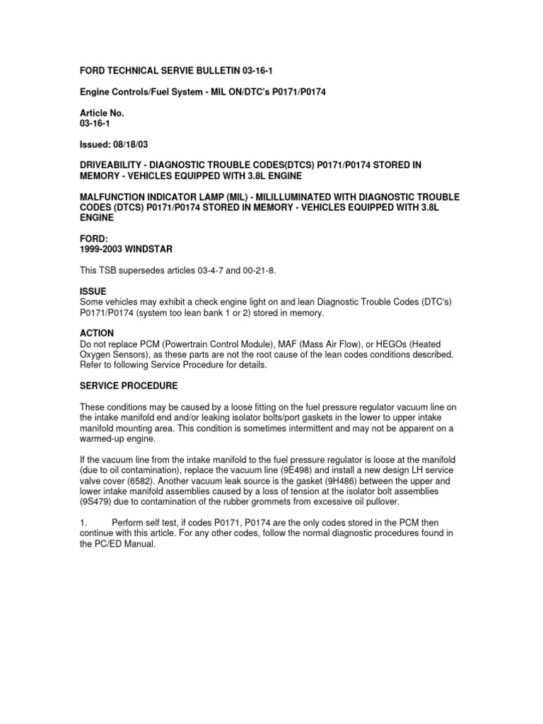 Ford TSB 03-16-1 | PDF | Valve | Propulsion