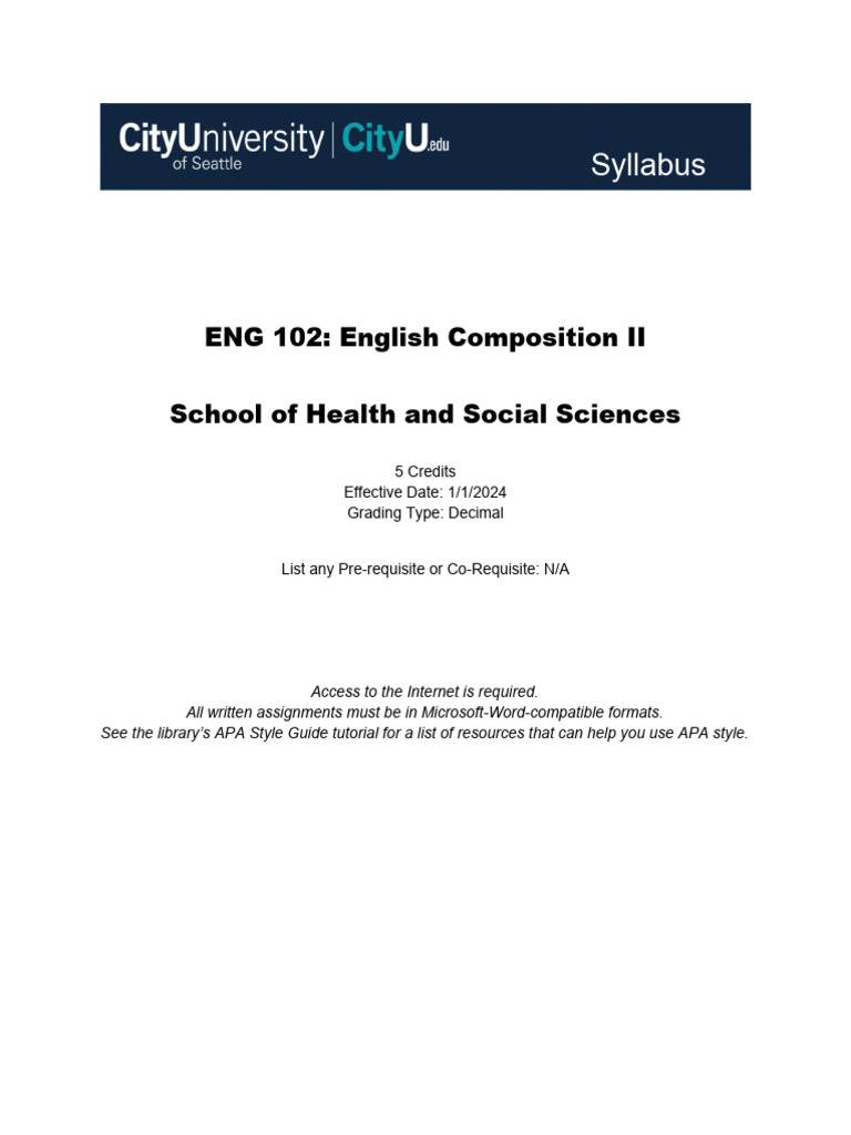ENG102 Winter2024 MasterSyllabus | PDF