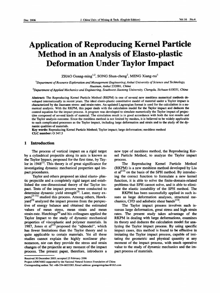 Application of Reproducing Kernel Particle Method in An Analysis of Elasto-Plastic Deformation ...