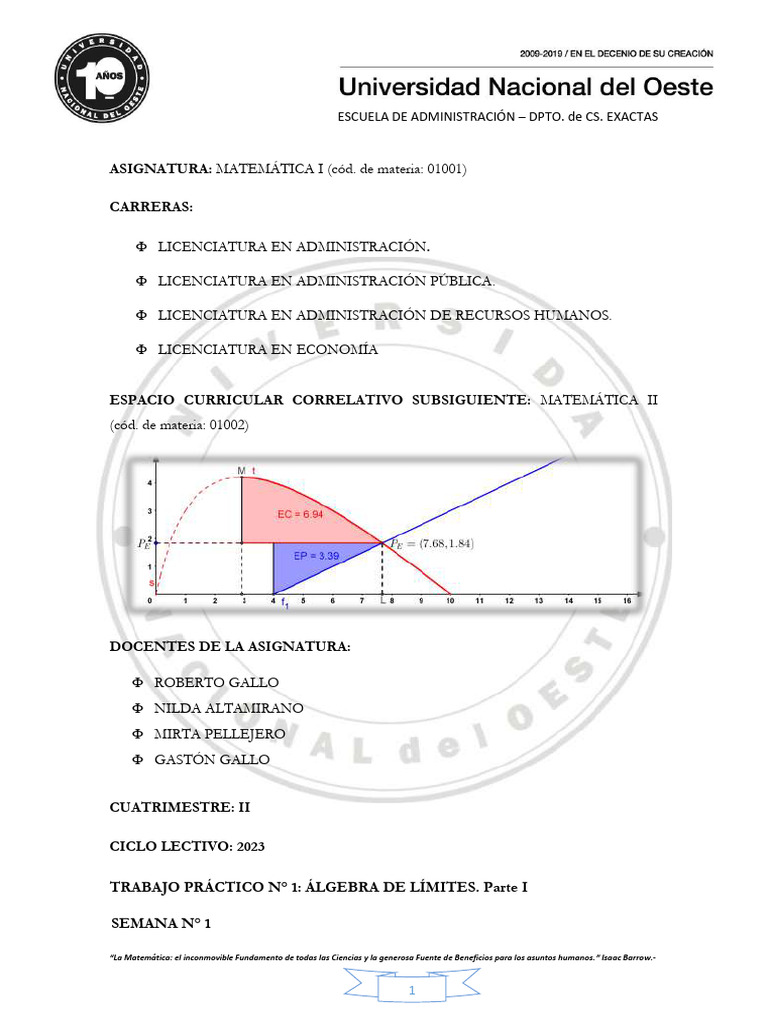 TP N°1 - Algebra de Límite (Parte 1) | PDF