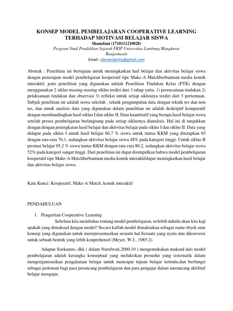 Konsep Model Pembelajaran Cooperative Learning Terhadap Motivasi Belajar Siswa | PDF | Sains ...