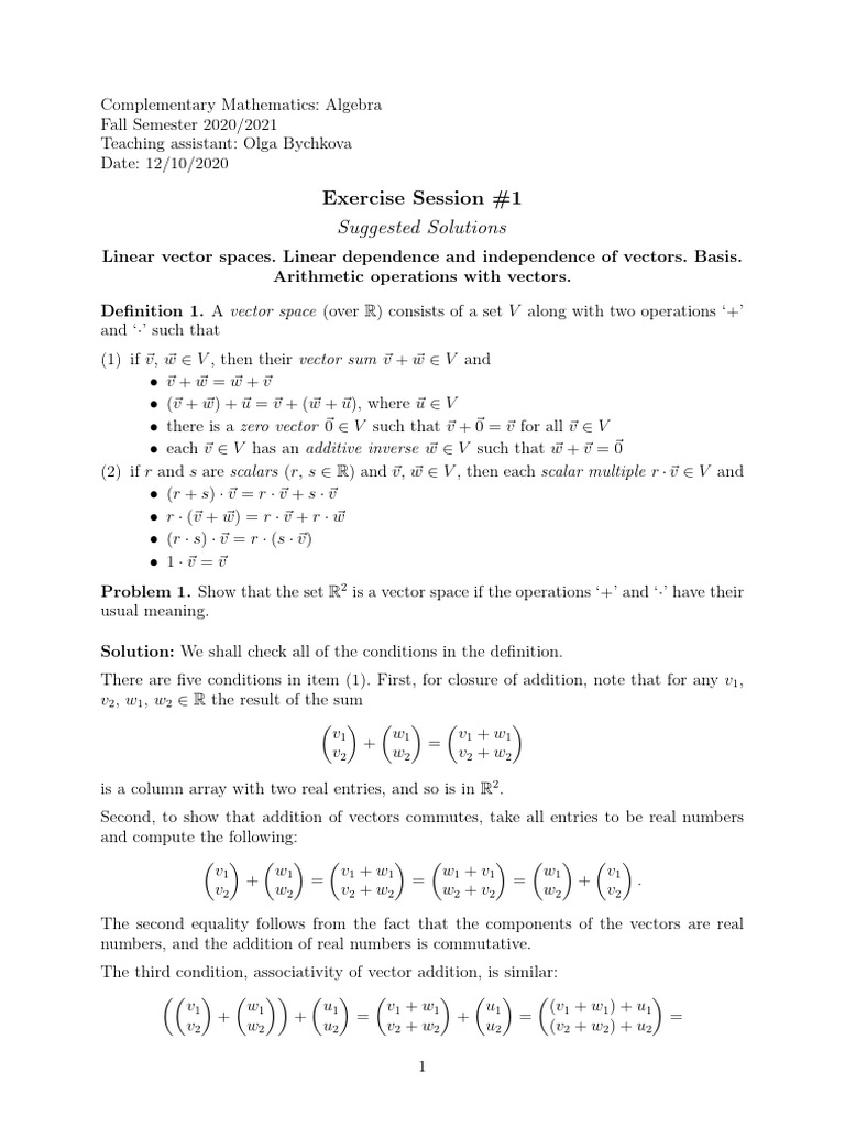 ES#1 Suggested Solutions | Download Free PDF | Vector Space ...