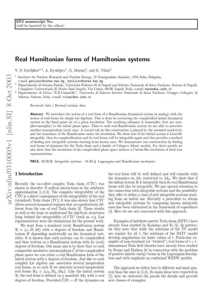 Real Hamiltonian Forms of Hamiltonian Systems | PDF