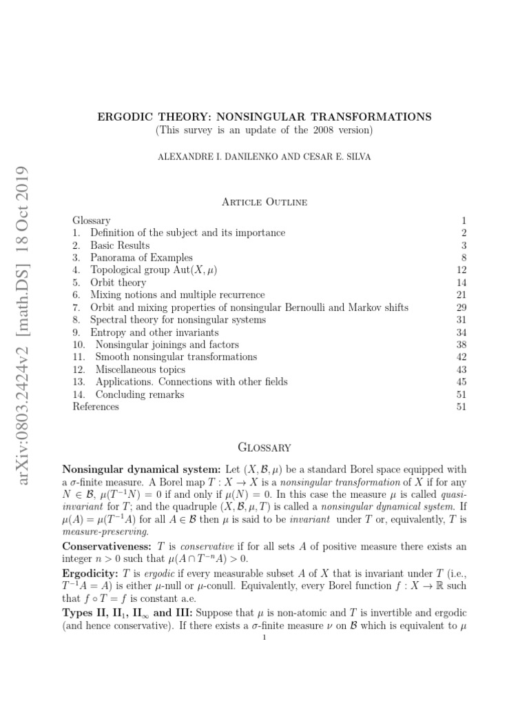 Ergodic Theory Nonsingular Transformations | PDF Ergodic Theory Nonsingular Transformations | PDF