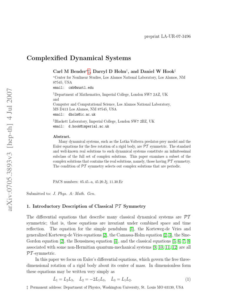 Complexified Dynamical Systems | PDF