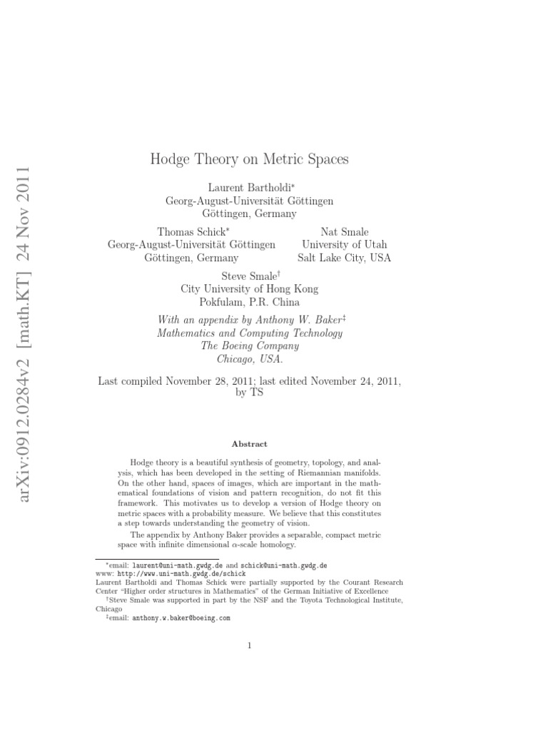 Hodge Theory On Metric Spaces | PDF | Hilbert Space | Continuous Function