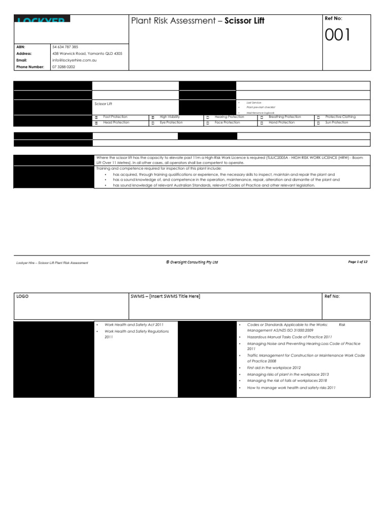 Plant Risk Assessment 001 - Scissor Lift | PDF