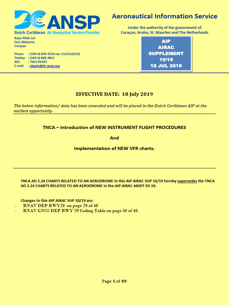 Dutch Caribbean AIP AIRAC Supplement 10/19 | PDF | Air Traffic Control ...