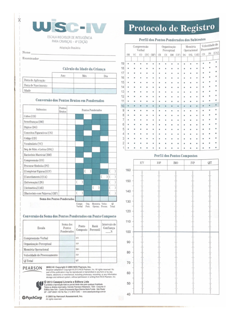WISC IV Protocolo de Registro-1 | PDF