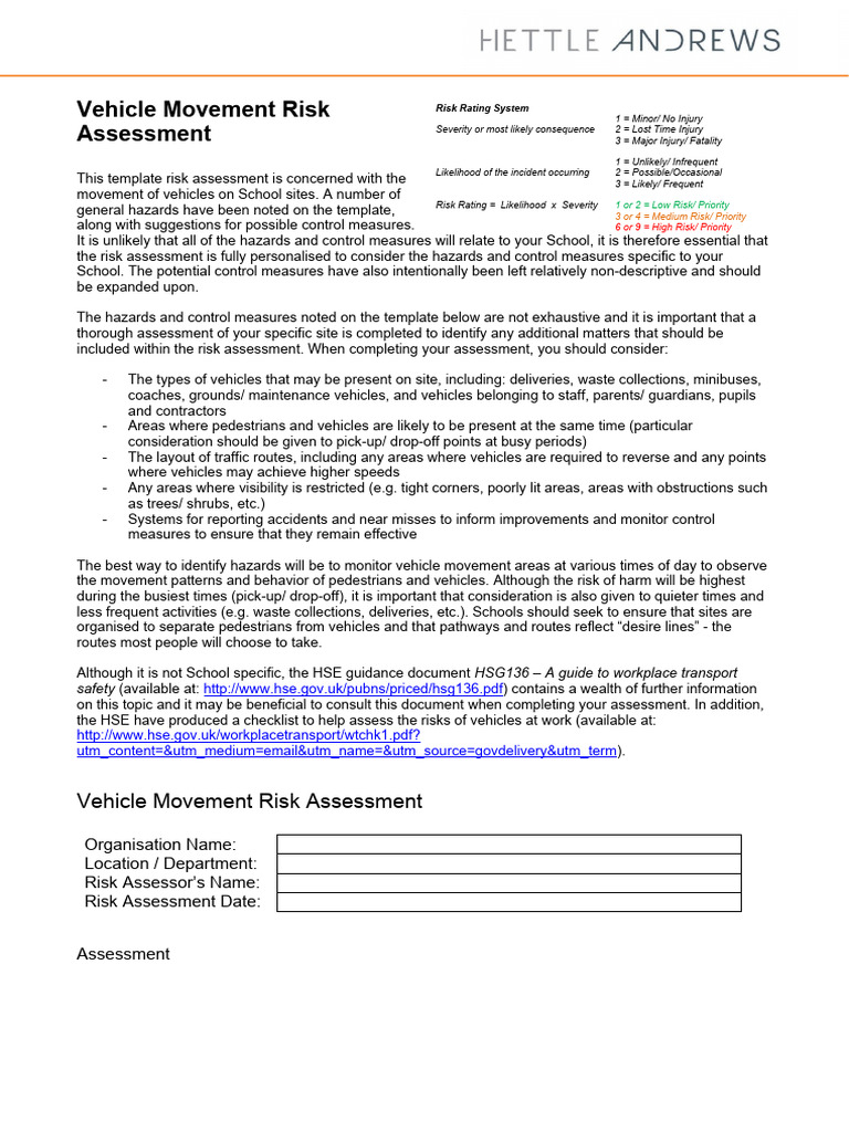 Vehicle Movement Risk Assessment Schools 1 2 | Download Free PDF ...