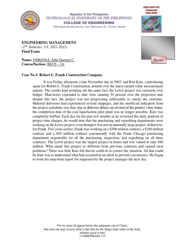 Verzosa, JD - Finals - Case Study | PDF