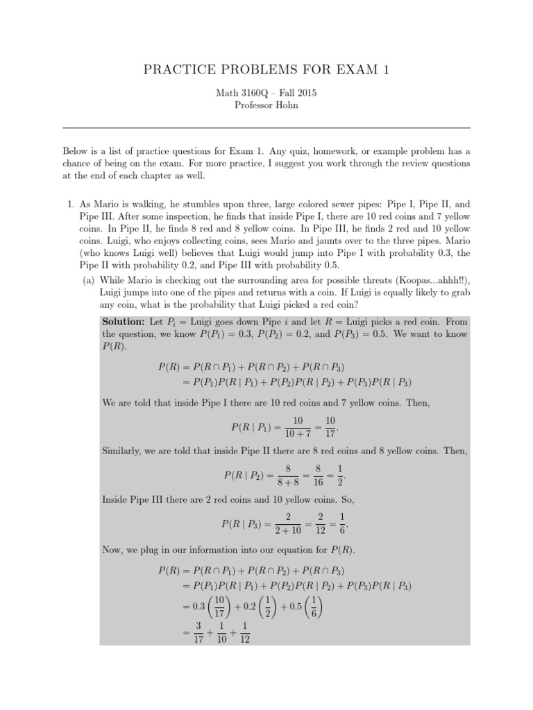 Practice Exam 1 Sol | PDF | Odds | Probability