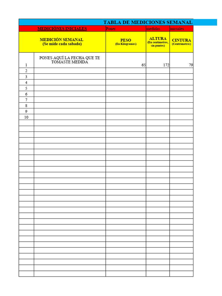 Tabla de Mediciones Semanal para Compartir | PDF | Atractivo físico | Forma del cuerpo
