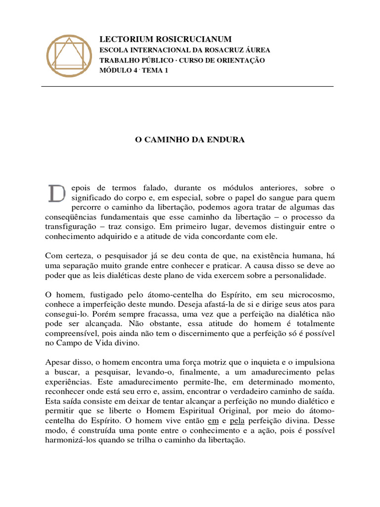 1 - Modulo 4 - Tema 1 - O Caminho Da Endura | PDF | Pensamento | Vida