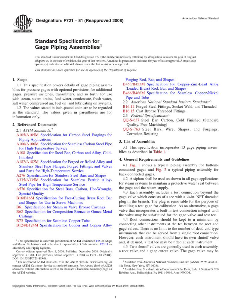 Gage Piping Assemblies: Standard Specification For | PDF | Pipe (Fluid ...
