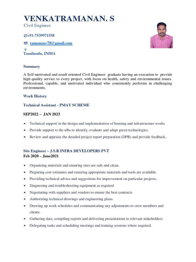 Venkat Ramanan Resume 2 | PDF | Civil Engineering | Business