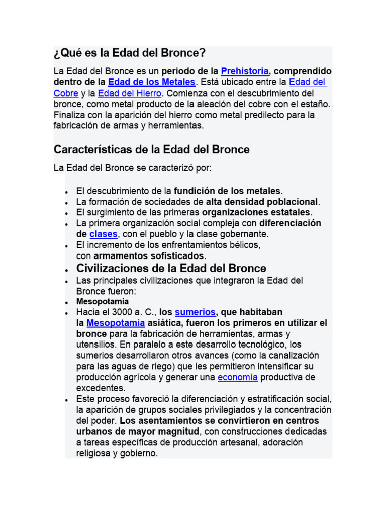 La Edad Del Bronce | PDF | Edad de Bronce | Bronce