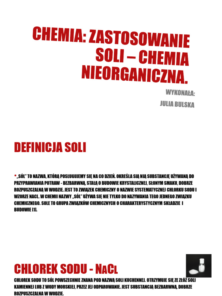 Chemia Zastosowanie Soli Chemia Nieorganiczna | PDF