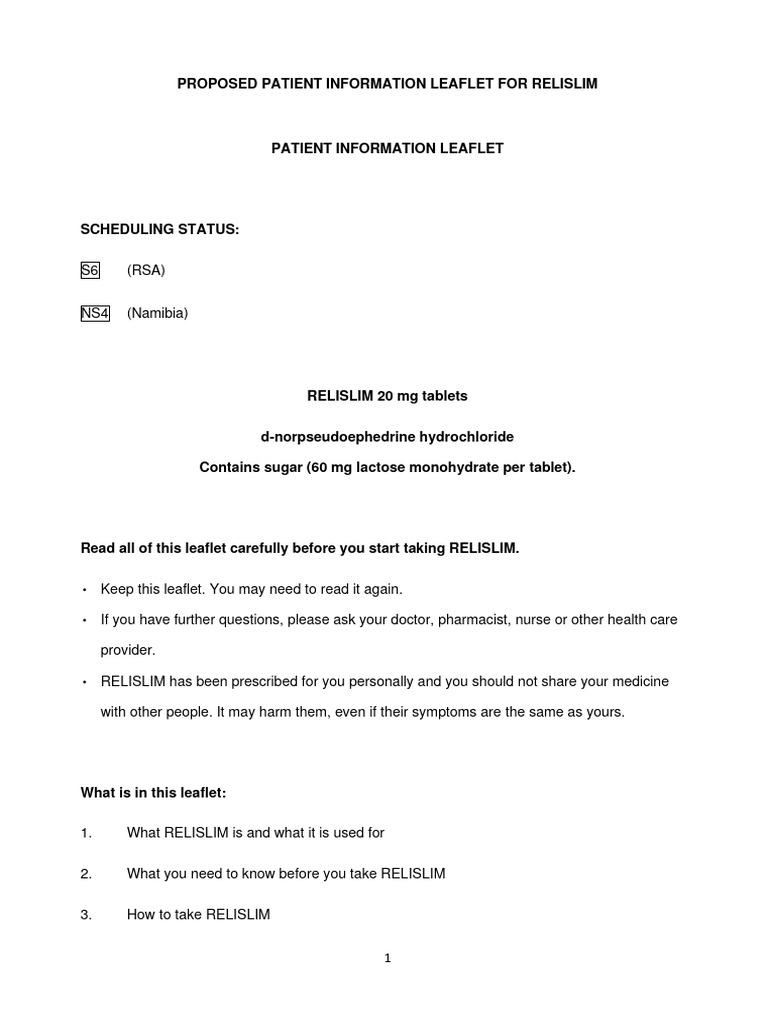 Relislim 20mg Patient Leaflet | PDF
