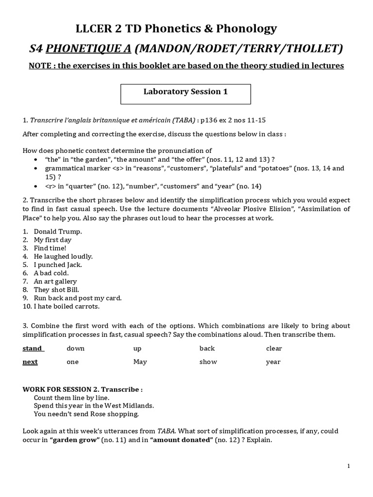 Phonetics & Phonology Exercises | PDF | Stress (Linguistics) | Oral Communication