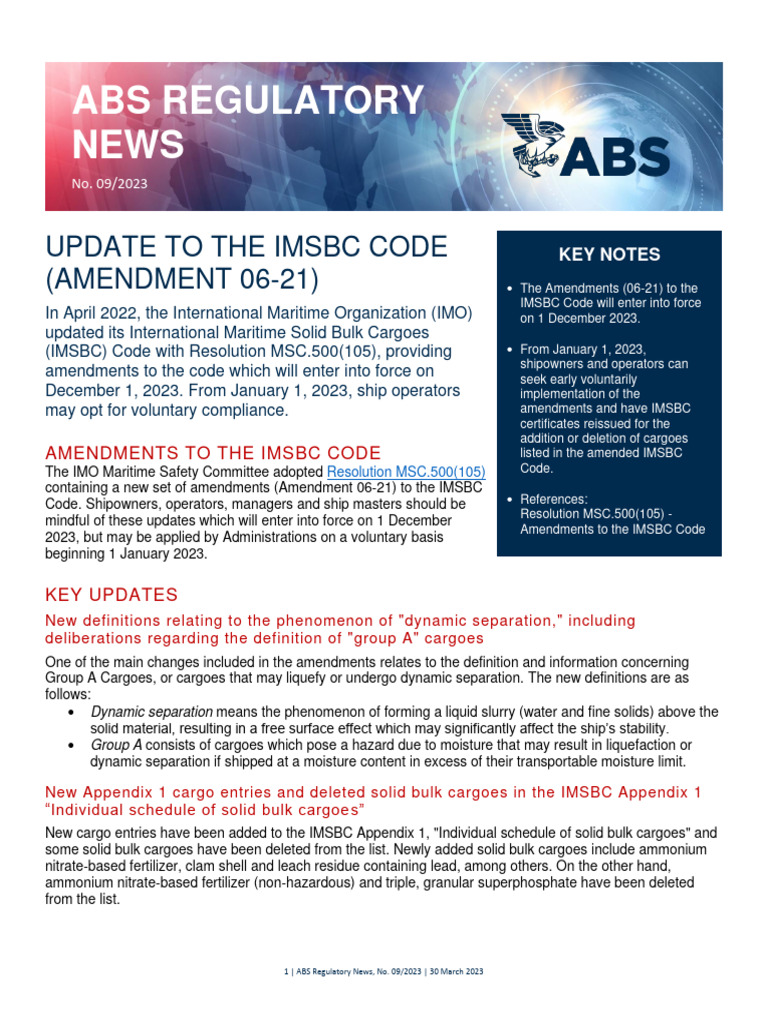 ABS Regulatory News - Amendments To The IMSBC Code | PDF