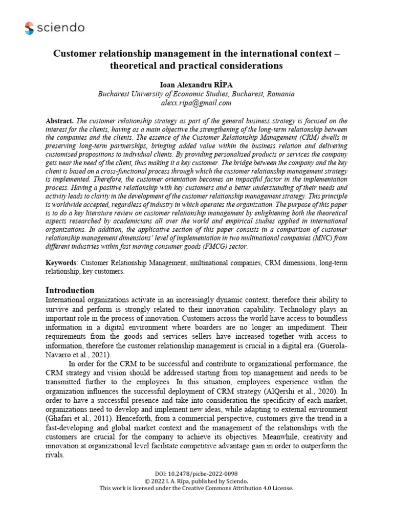 Customer Relationship Management in The Internatio | PDF | Customer ...