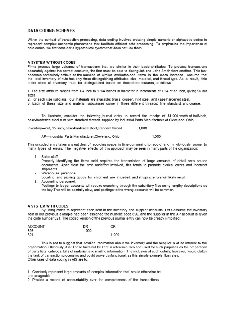 Data Coding Schemes | Download Free PDF | Expense | Inventory Data Coding Schemes | Download Free PDF | Expense | Inventory