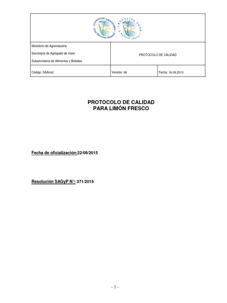 SAA Protocolo de Calidad Limon Final | PDF | Alimentos | Limón