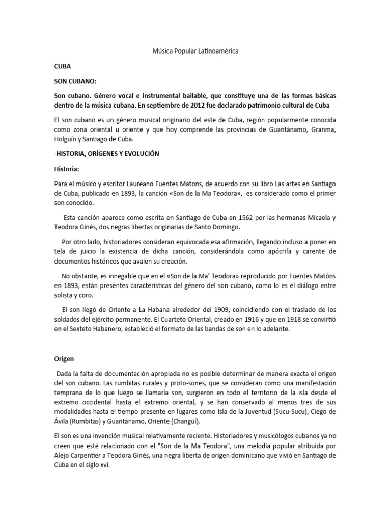 Historia y Evolución del Son Cubano | PDF | Subgéneros musicales ...
