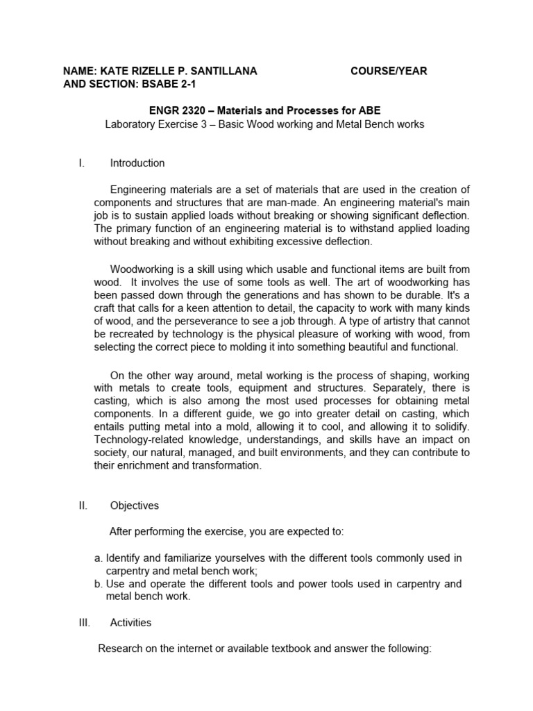 Santillana Kate Rizelle P Labexercise 3 PDF | PDF | Hammer | Screw