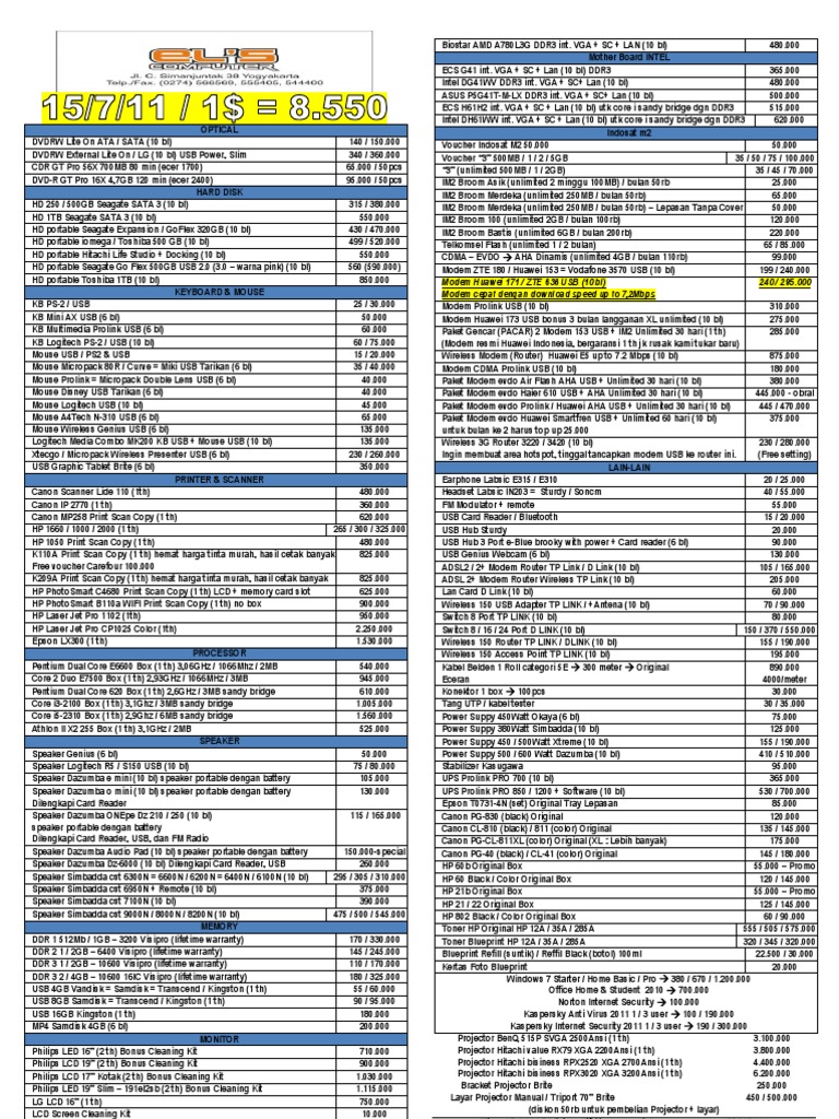 Tech Enthusiasts' Price List | PDF | Computers