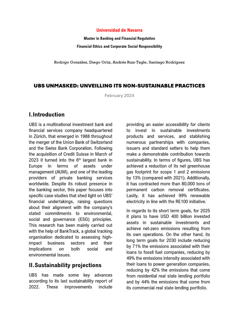 Ubs Unmasked Unveilling Its Non Sustainable Practices | PDF | Glencore | Ubs
