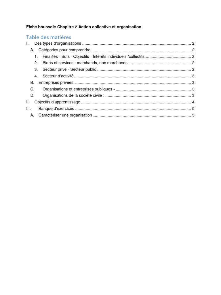 Fiche Boussole Chapitre 2 Distinguer Les Organisations | PDF