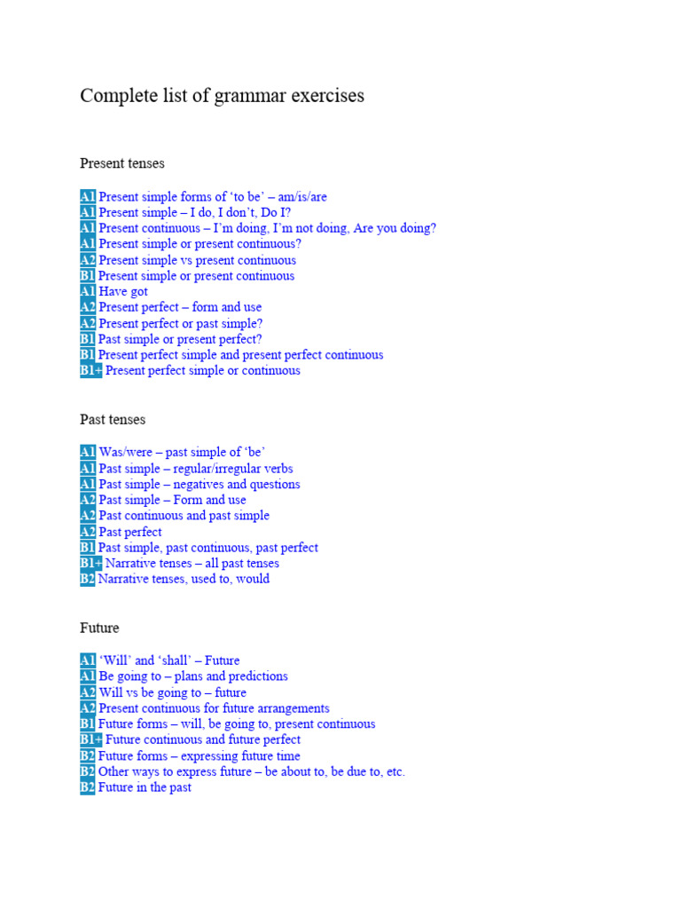 Complete List of Grammar Exercises | PDF