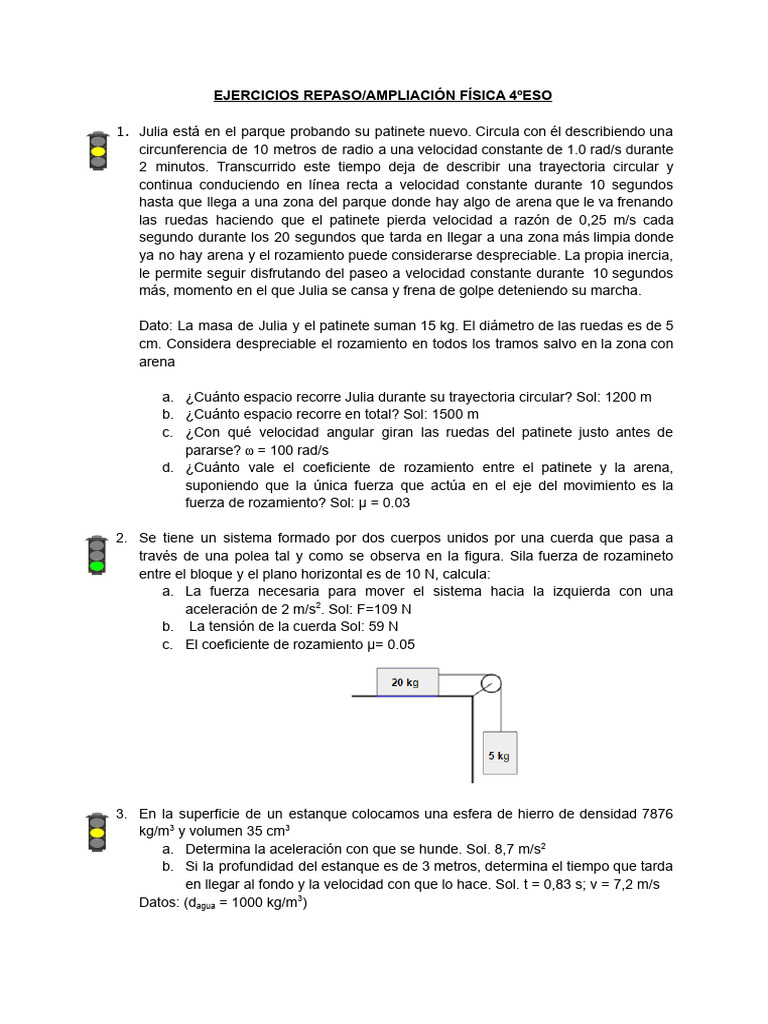Ejercicios Semáforo Final 3º Eval Física 4ºeso | PDF | Fricción | Velocidad