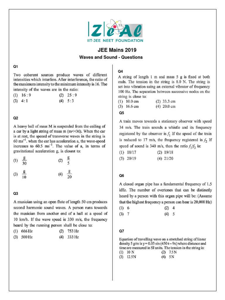 Previous Year Question Bank Physics Waves_and_Sounds_Problems | PDF | Waves | Sound