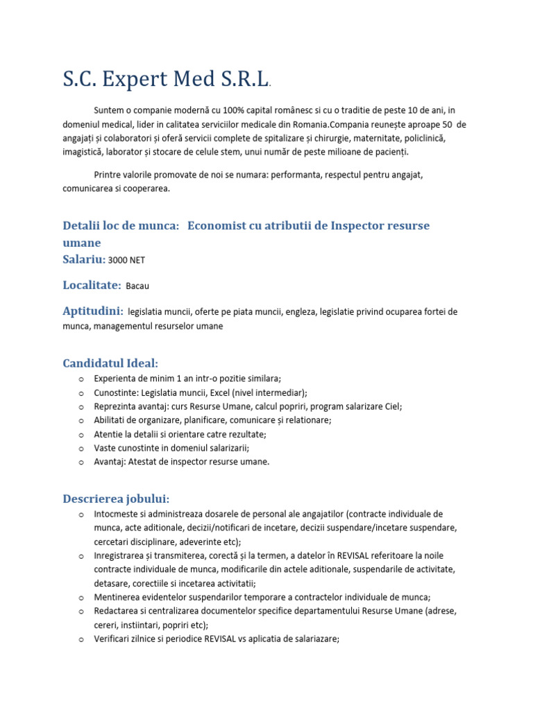 Anunt Angajare | PDF