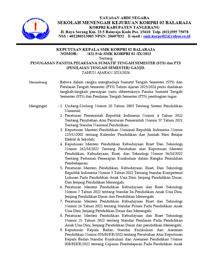 Sk Panitia Pts Ganjil | PDF