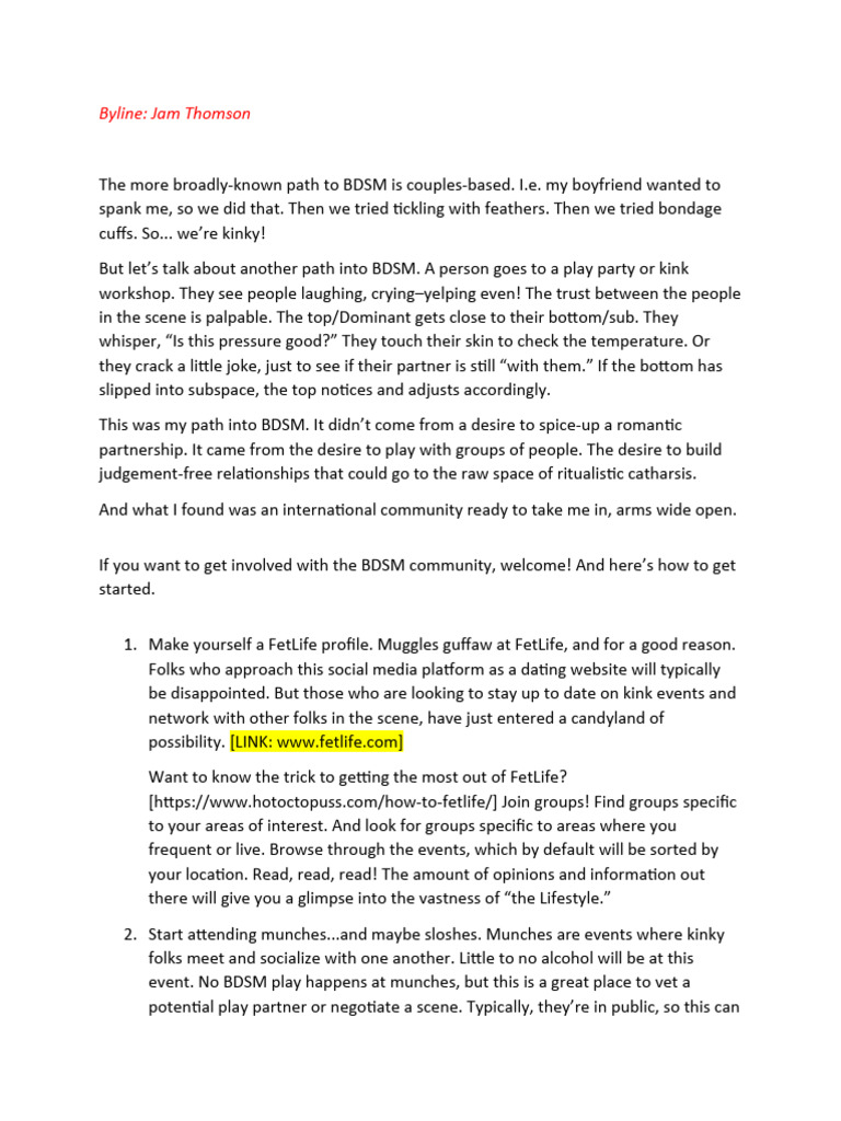 BDSM Community - How To Get Involved v1.1 | PDF | Bdsm | Dominance And Submission