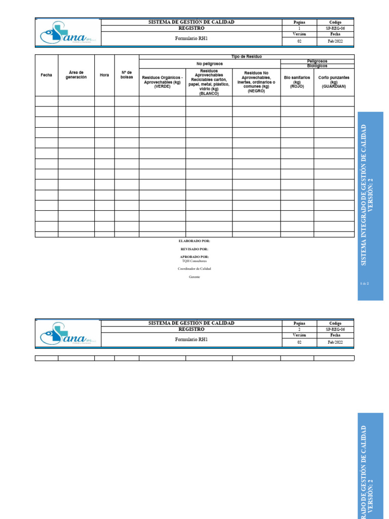 REG - Formulario RH1 | PDF | Residuos | Materiales