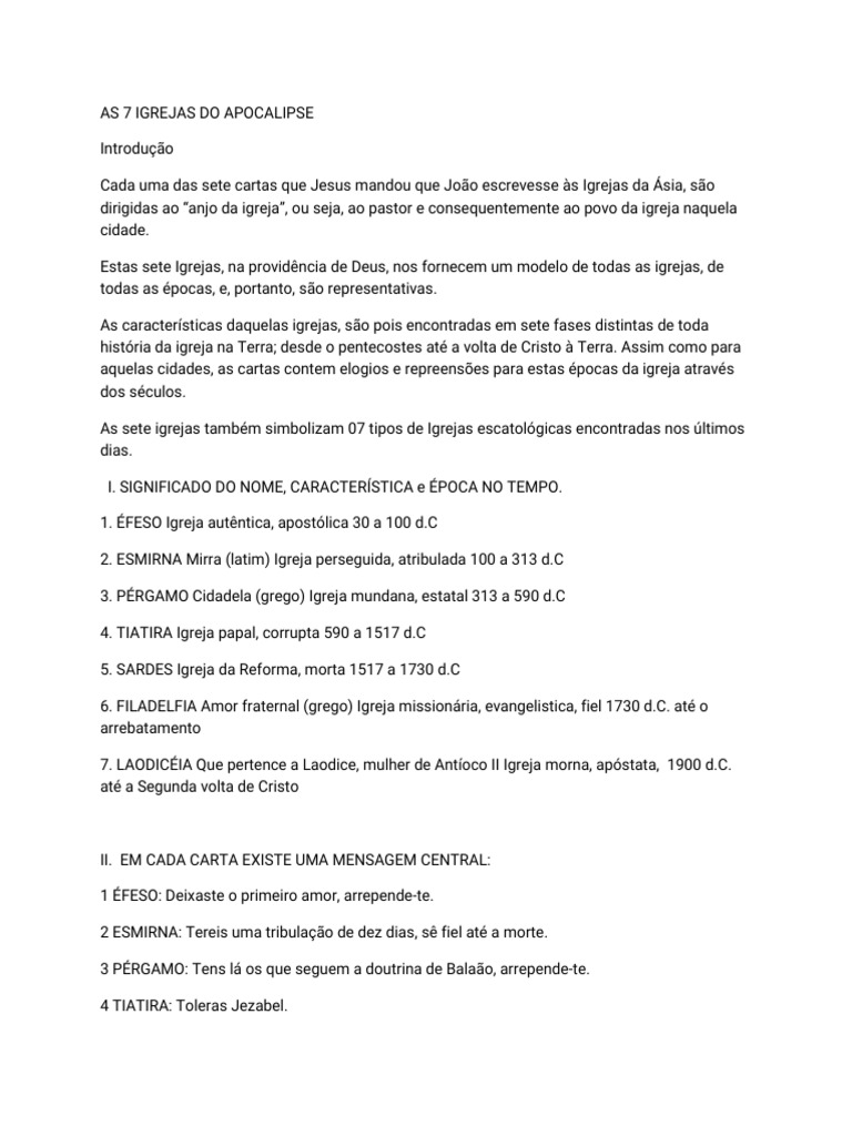 As 7 Igrejas Do Apocalipse | PDF | Igreja cristã | Jesus
