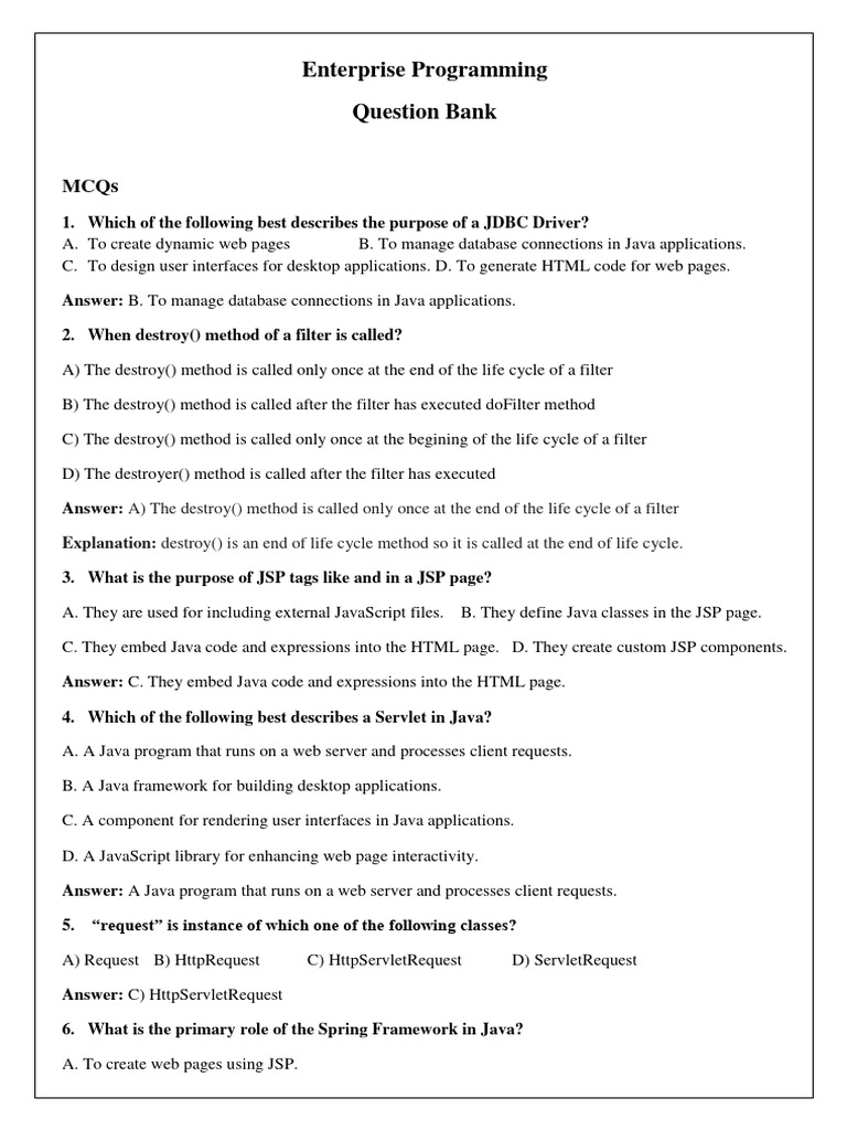 Enterprise Programming Final Sem Question Bank - 2023.10.06 | PDF | Spring Framework | Data ...