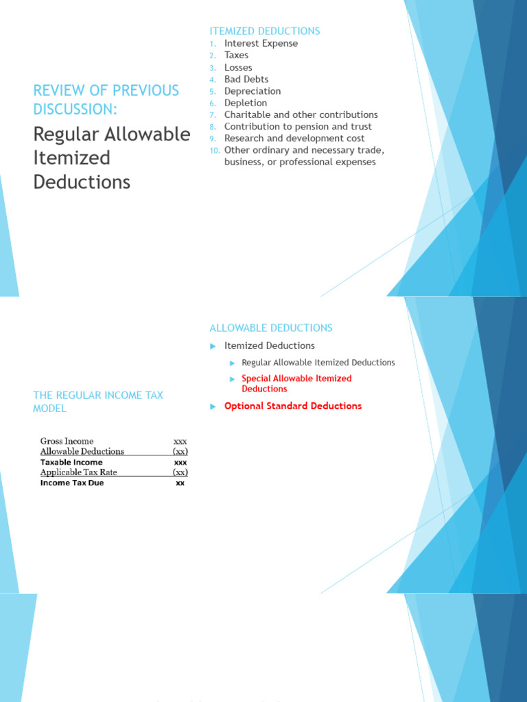 Special Allowable Itemized Deduction and OSD | PDF | Tax Deduction ...