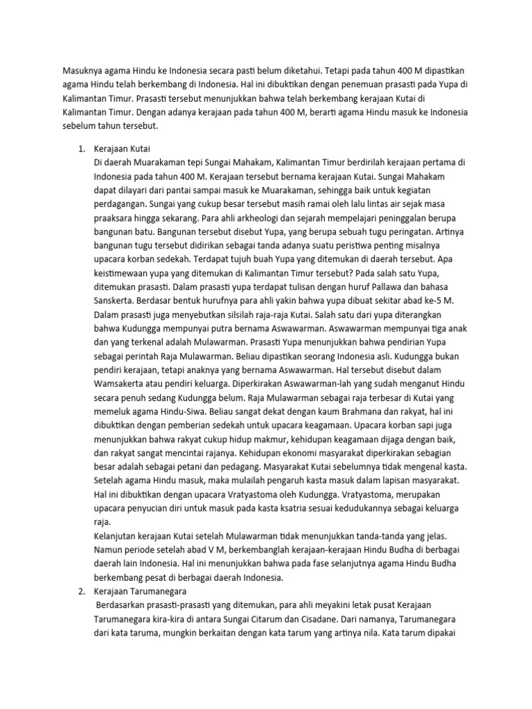 Sejarah Masuknya Agama Hindu di Indonesia | PDF | Sejarah | Agama ...