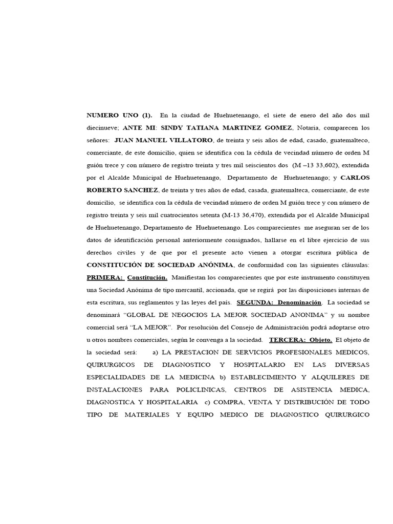 Constitucion de Sociedad Anonima | PDF